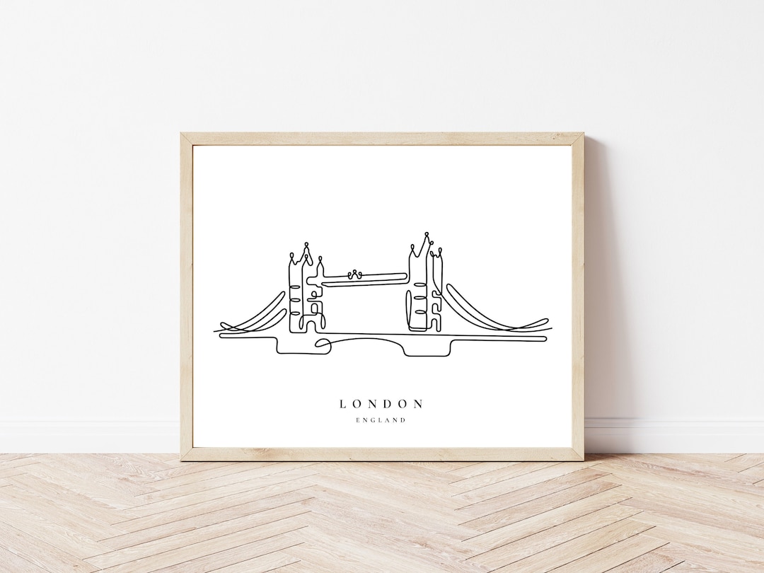 London Bridge Line Art, London Skyline Line Drawing Printable, Modern ...