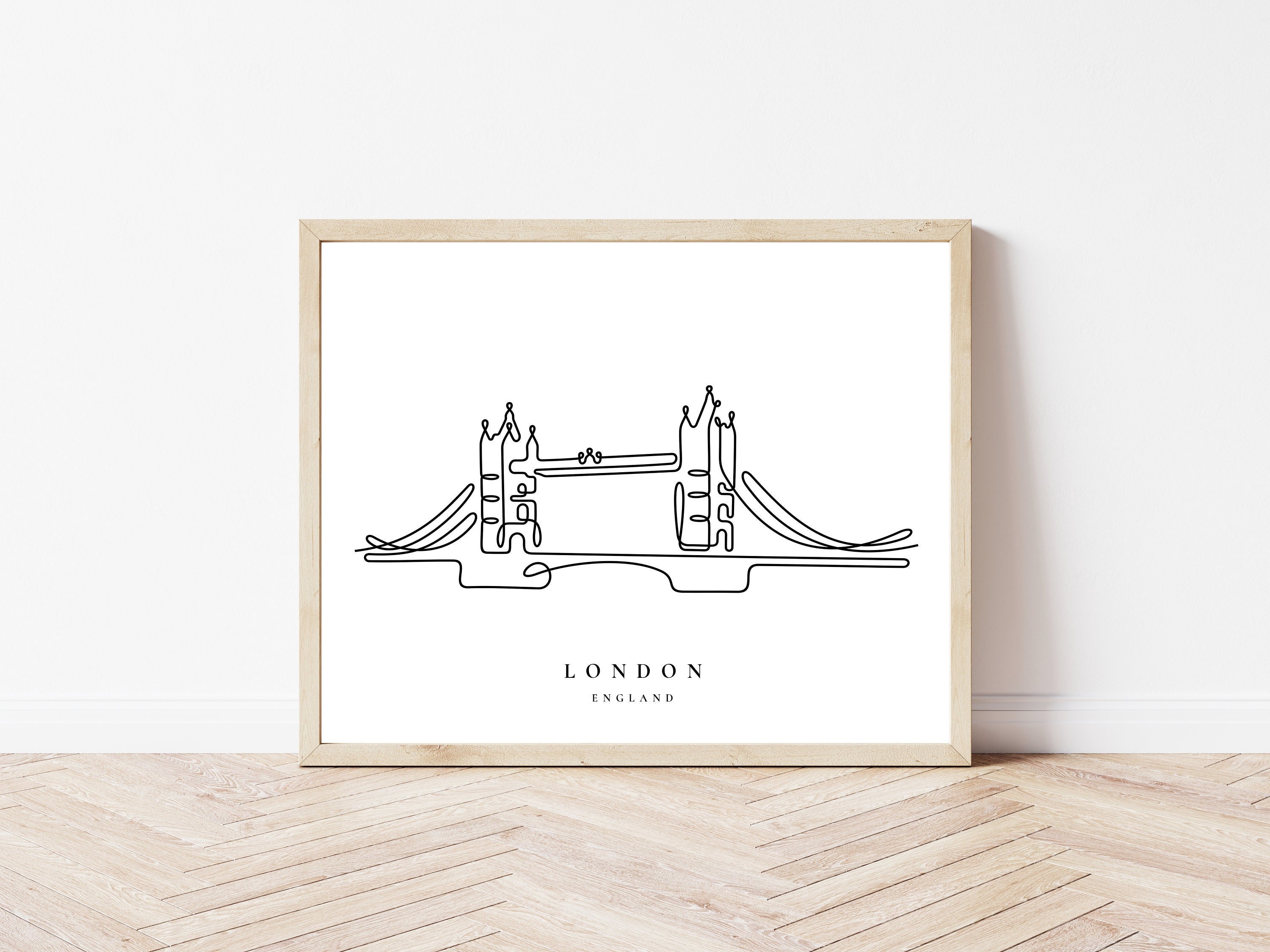 London Bridge Line Art, London Skyline Line Drawing Printable, Modern ...