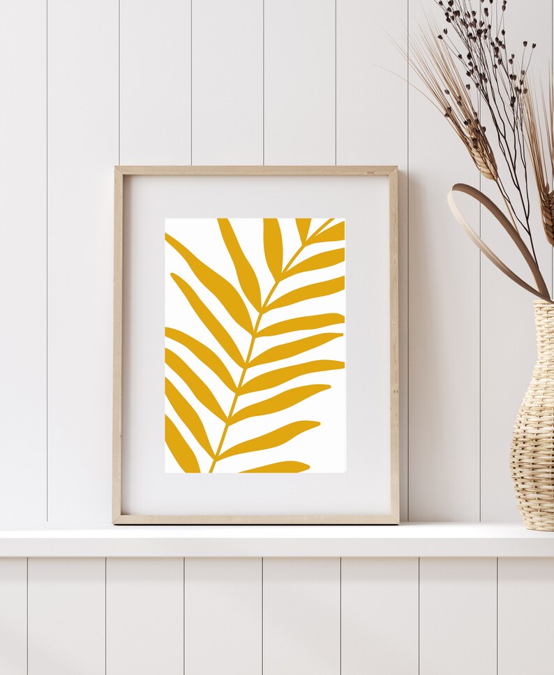 Mustard Yellow Leaf Print Boho Yellow Wall Art Printable - Etsy