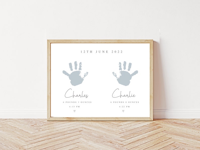 Personalised Twin Handprint Twin Birth Details Print New - Etsy