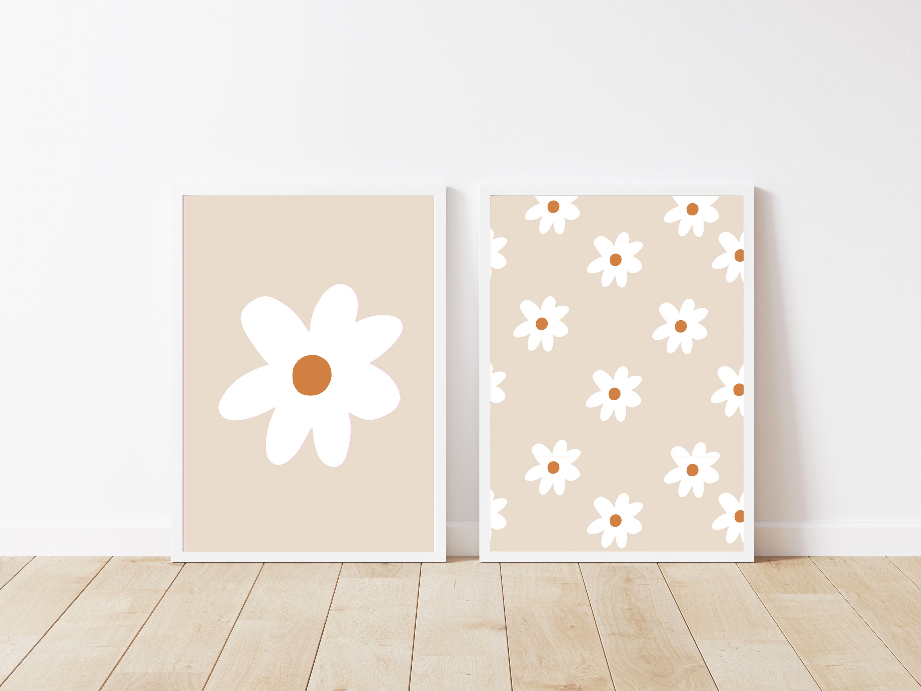 Neutral Daisy Nursery Wall Art, Neutral Spring Print Set, Neutral ...