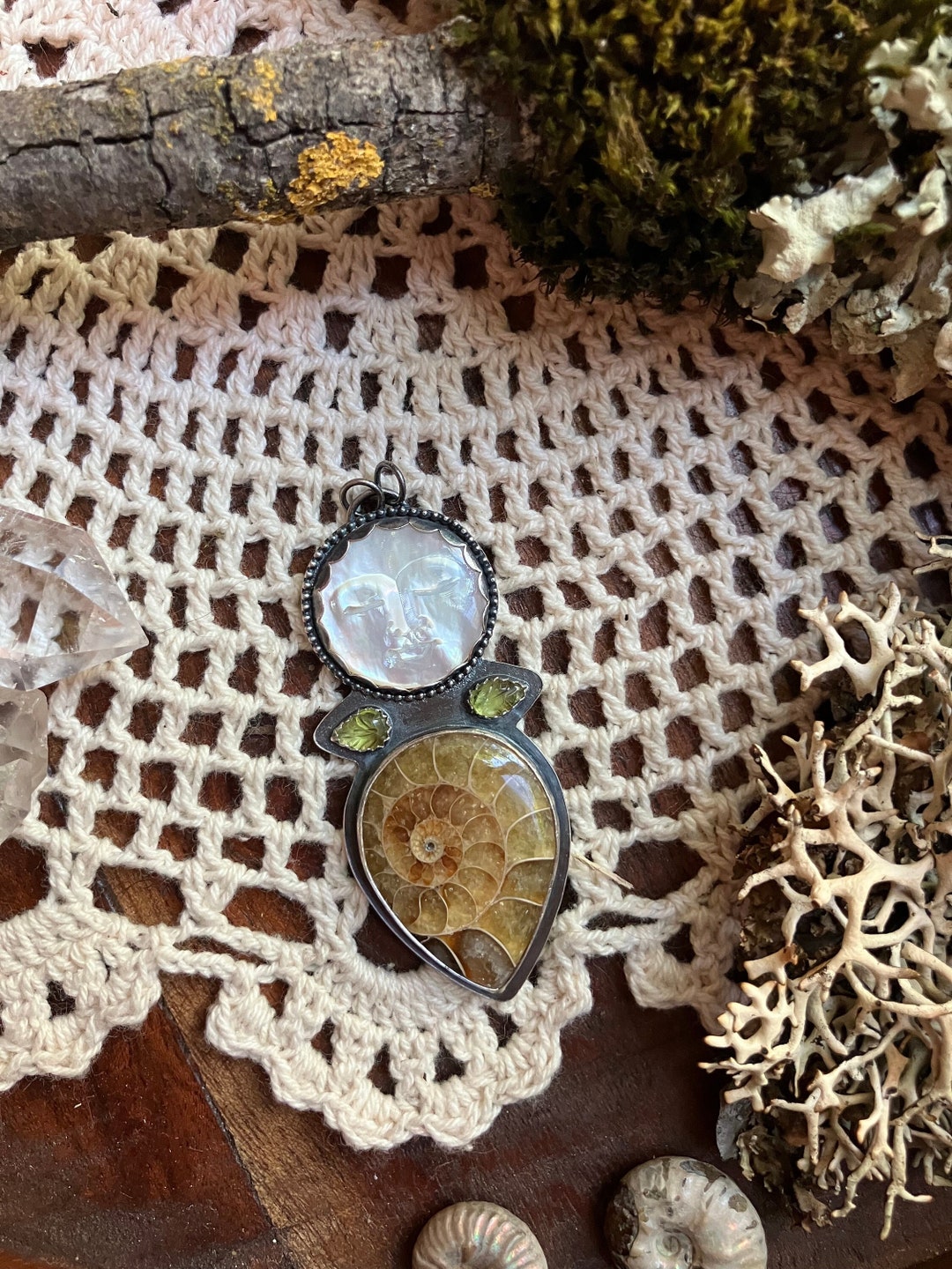Moon Face Lunar Ocean Spirit Ammonite Peridot Mother of Pearl Strange ...