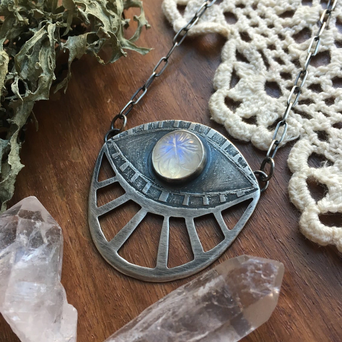 Etched cutout carved moonstone mystical evil eye of protection | Etsy
