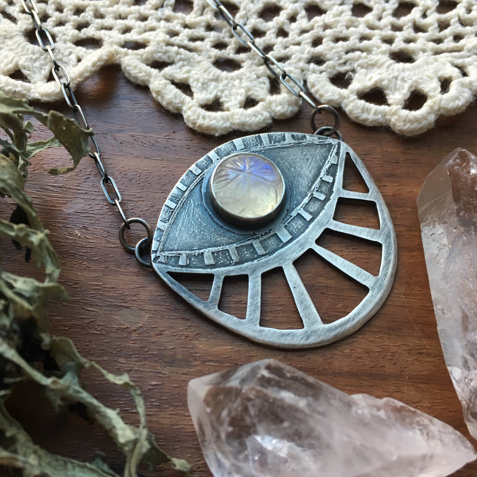 Etched cutout carved moonstone mystical evil eye of protection | Etsy