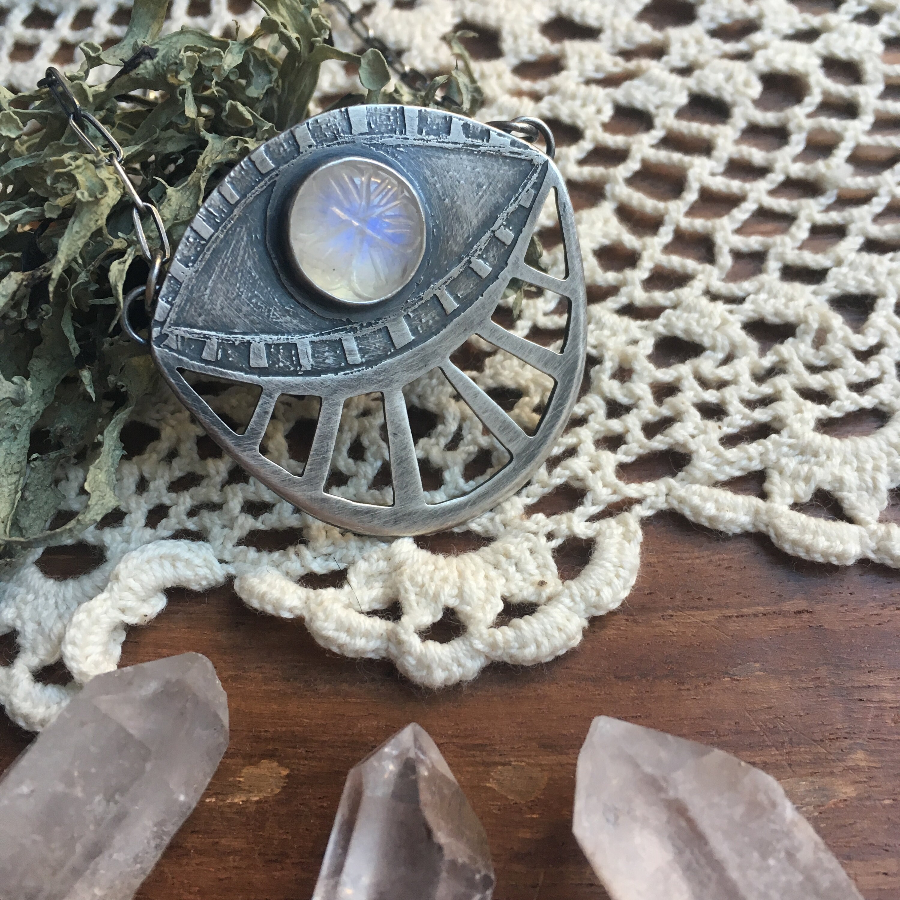 Etched cutout carved moonstone mystical evil eye of protection | Etsy