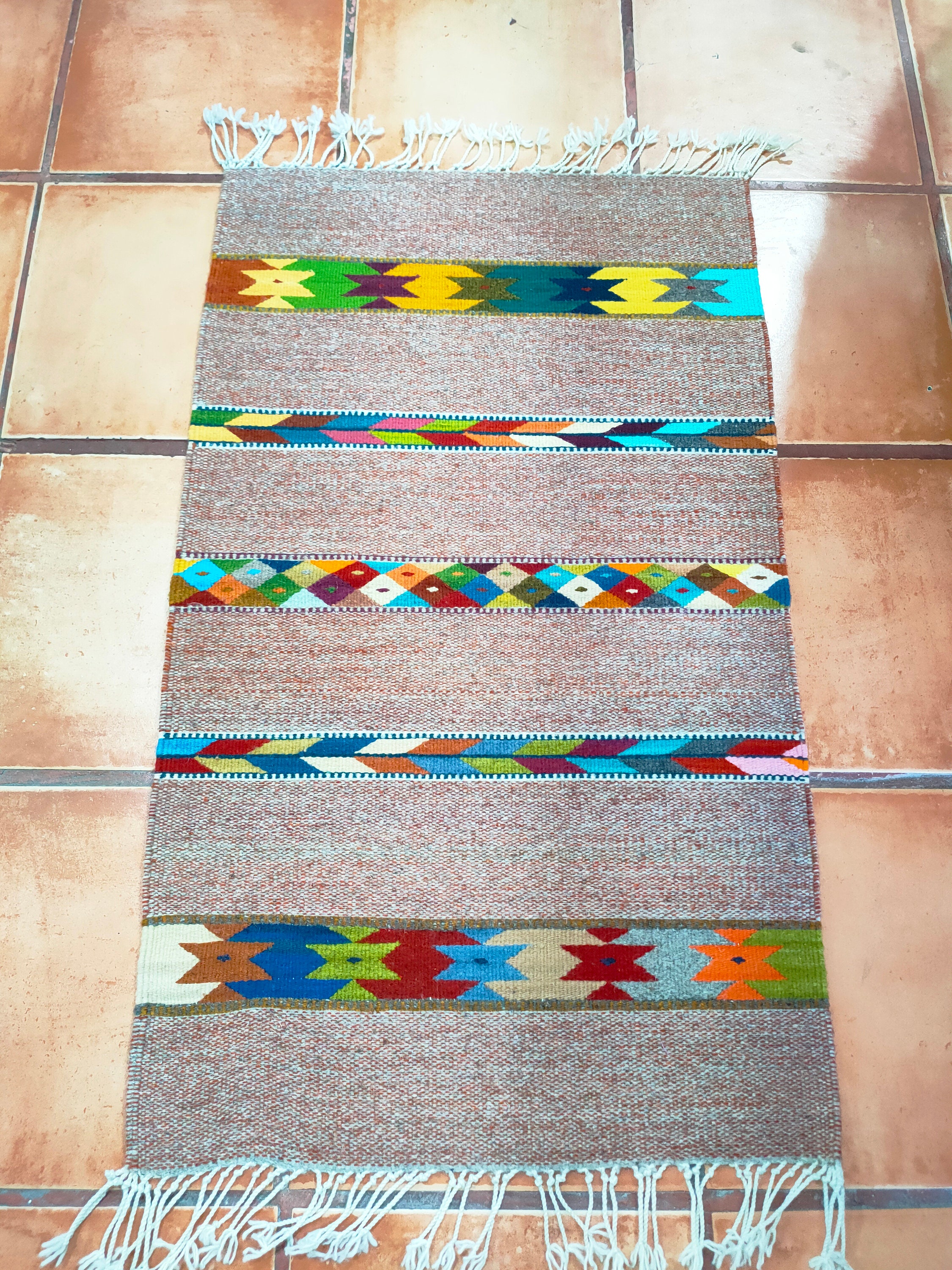 Authentic Zapotec Rug chains 100% Sheep Wool and Natural Dyes. 24in W X ...