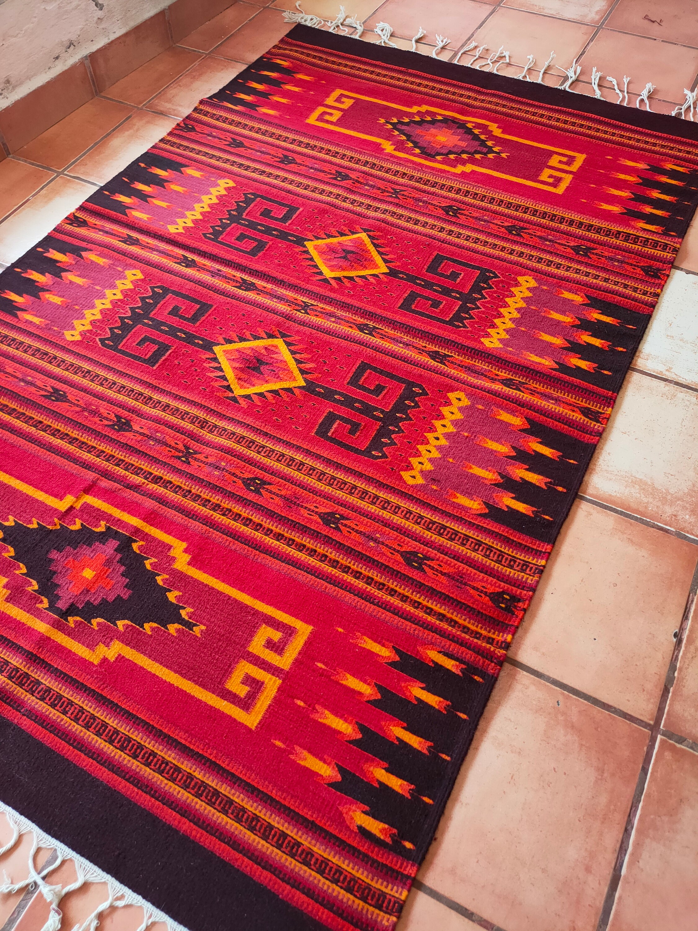Authentic Zapotec Rug Traditional Design Teotitlán Del Valle 100% Sheep ...