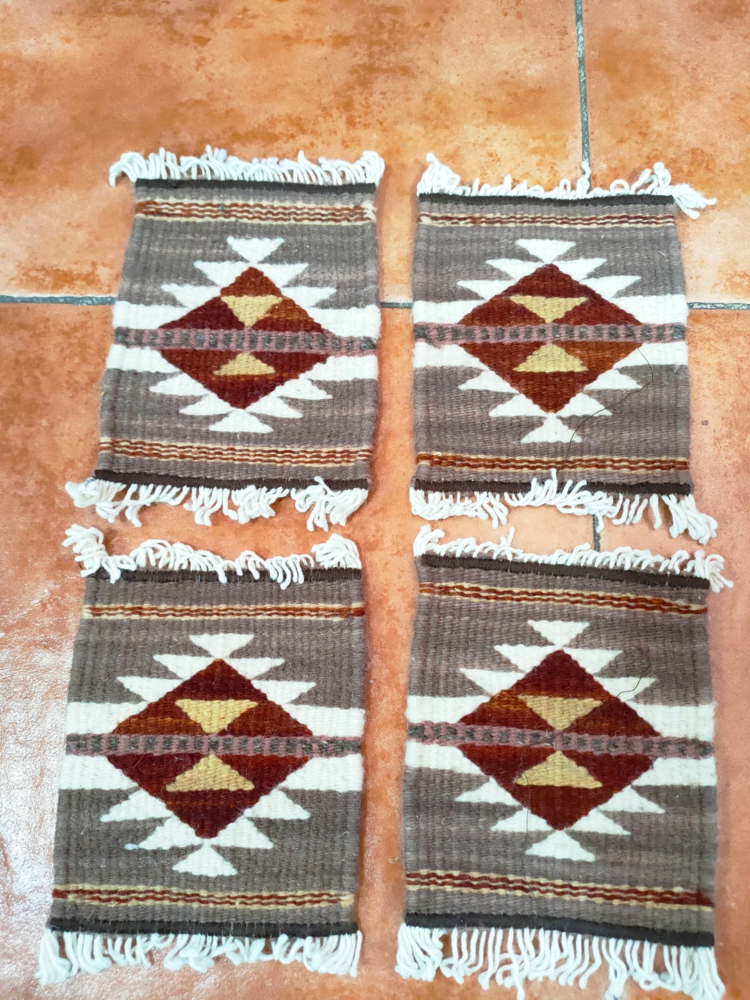 Set of 4 Coasters ( Traditional Zapotec Design ) 100%wool and Natural ...