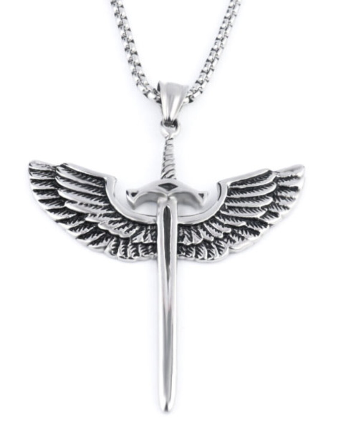 Sword With Angel Wings Titanium Steel Necklace - Etsy