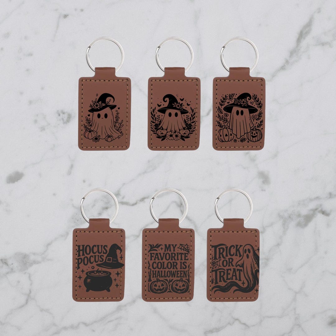 Leather Keychain With Fall Ghost Design – Engraved Ghost Key Ring - Etsy
