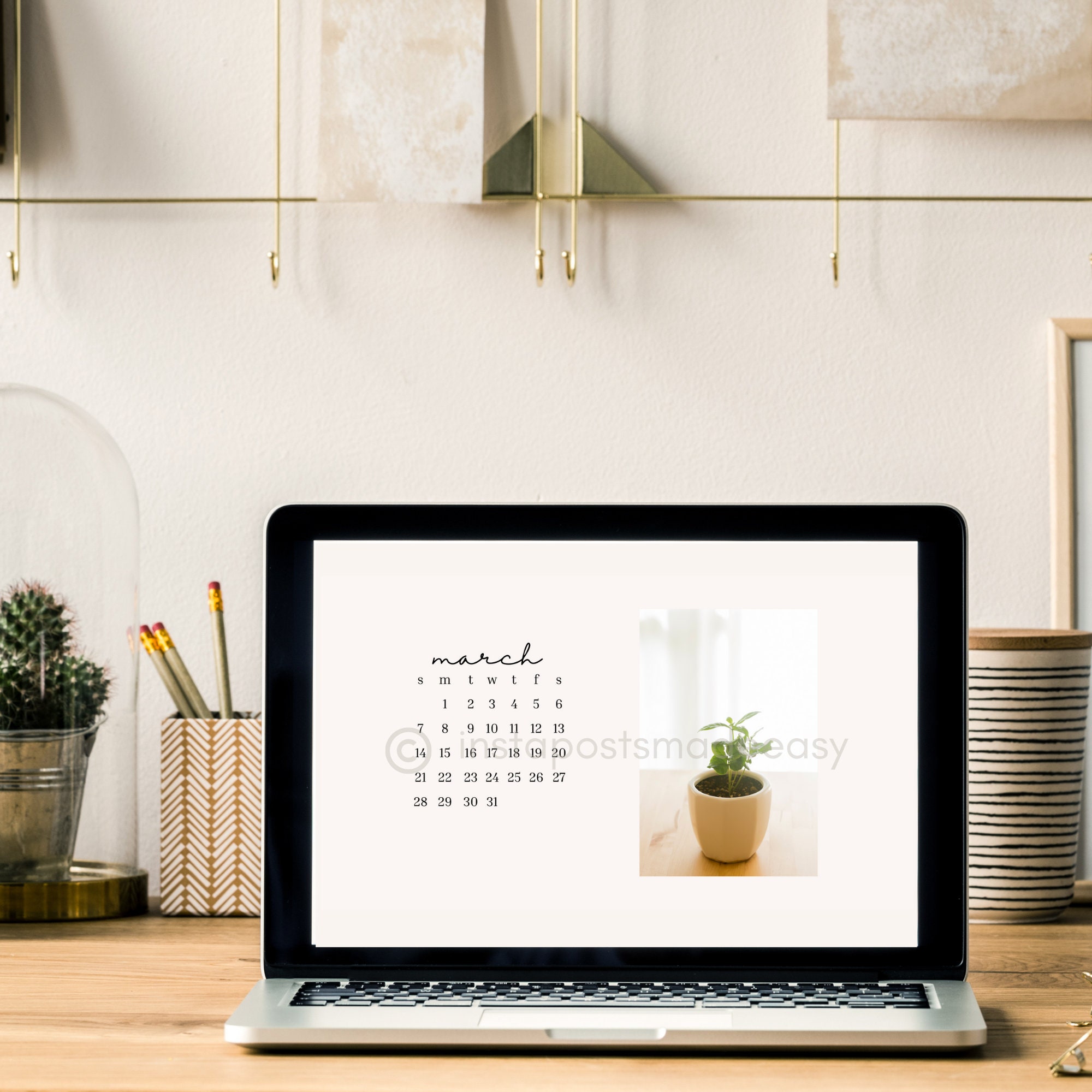 2021 Digital Desktop Calendar Wallpaper Moody Neutrals Boho Houseplants ...