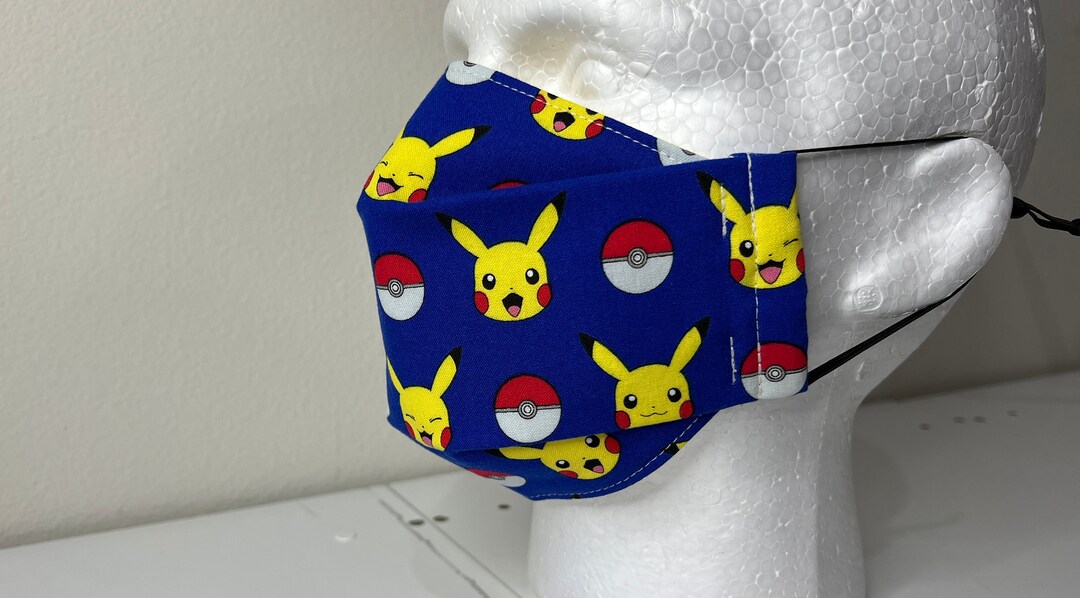 Pokemon Pikachu Face Mask Four Layers 100% Cotton Washable - Etsy
