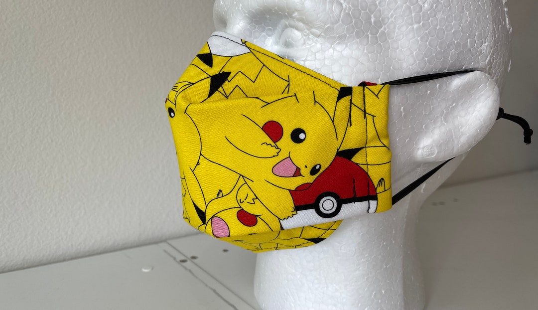 Pokemon Pikachu Face Mask Four Layers 100% Cotton Washable - Etsy