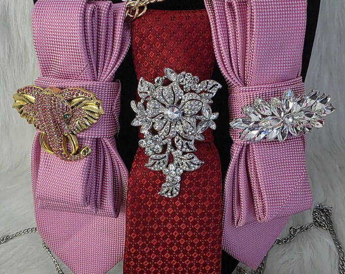 Upcycle Necktie Transformed Into One of a Kind Necklace With Broach - Etsy
