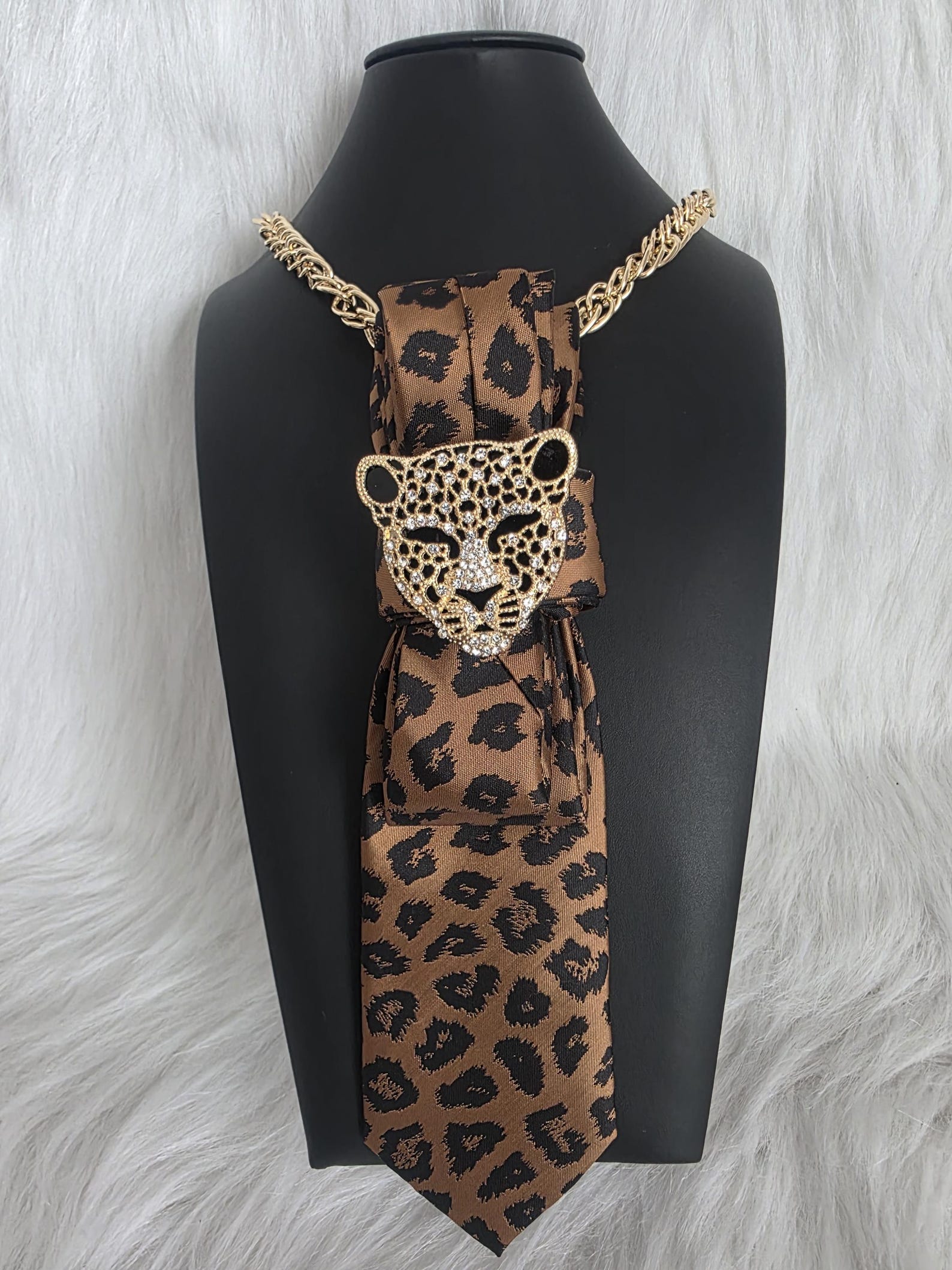 Handcrafted Leopard Print Necktie Necklace, Brooch Necktie, Women's ...