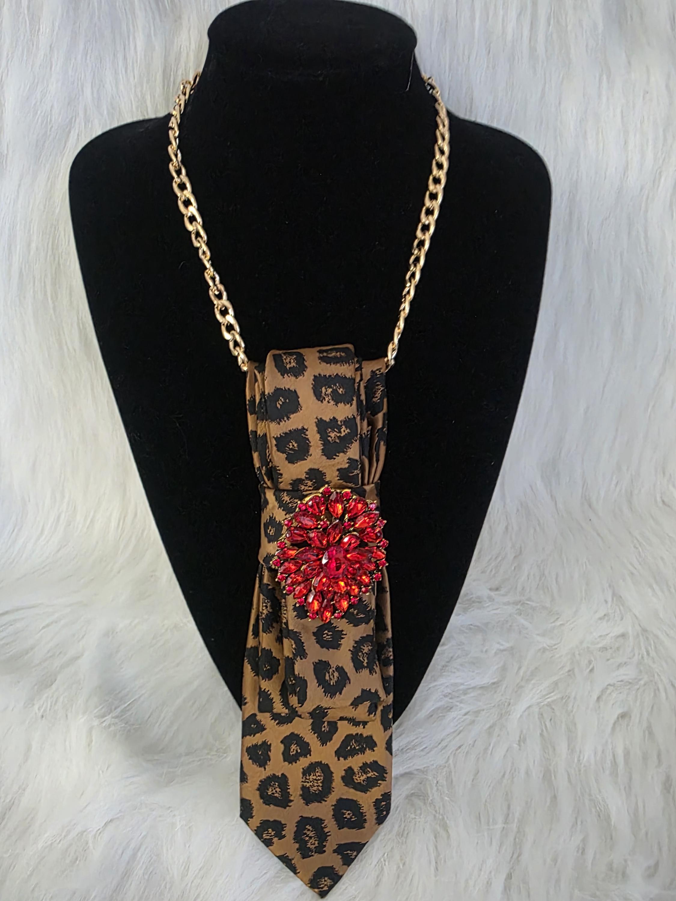 Handcrafted Leopard Print Necktie Necklace, Brooch Necktie, Women's ...