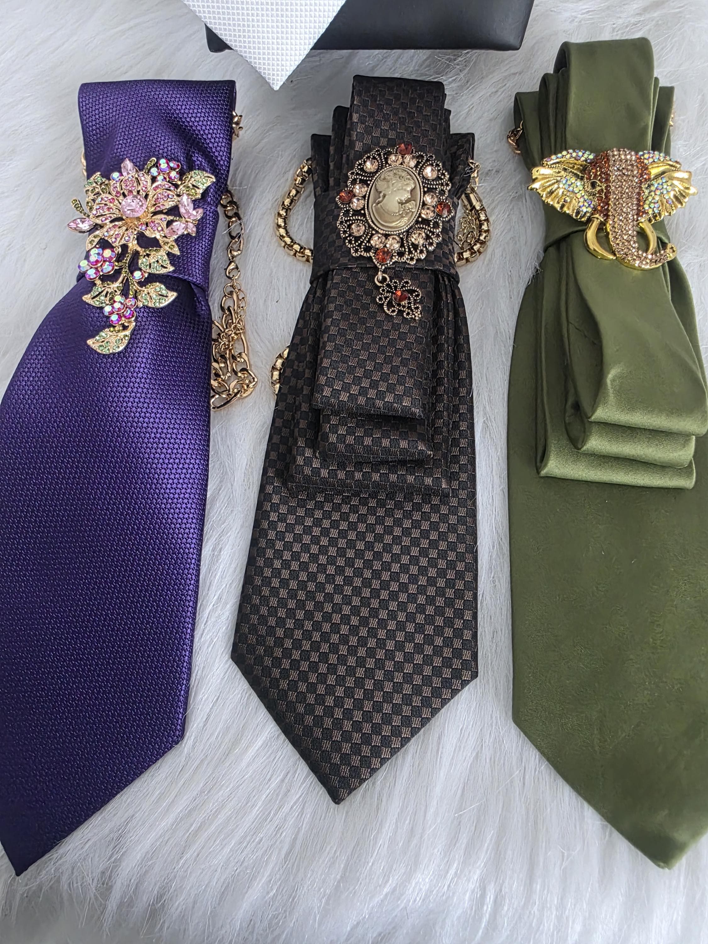 Elegant Handcrafted Necktie Brooch Necklace, Women's Necktie - Etsy