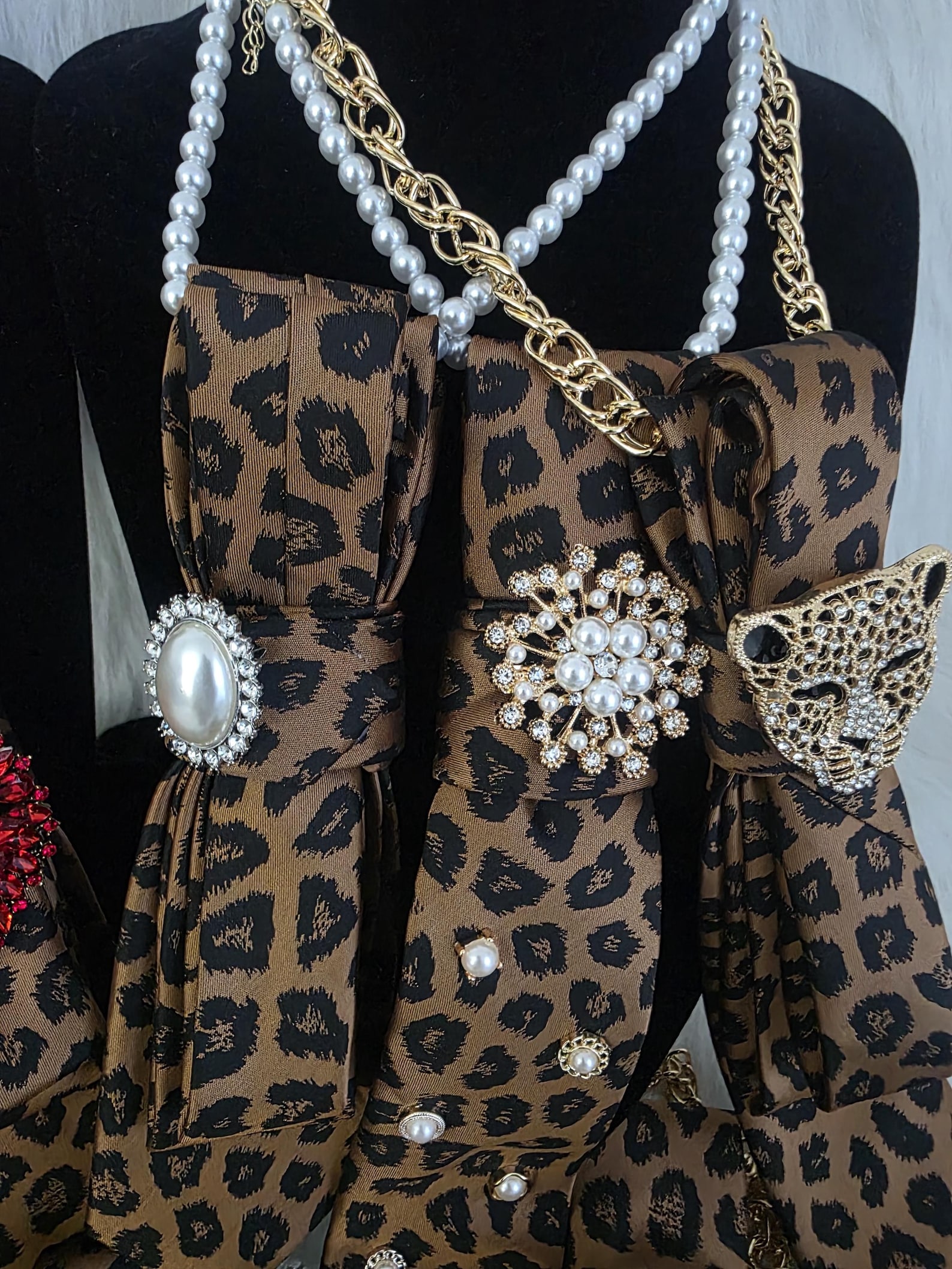 Handcrafted Leopard Print Necktie Necklace, Brooch Necktie, Women's ...