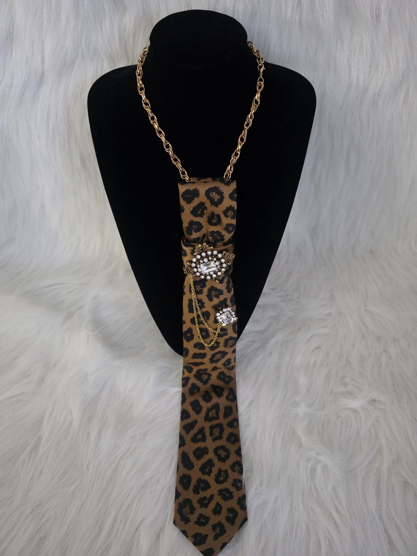 Handcrafted Leopard Print Necktie Necklace, Brooch Necktie, Women's ...