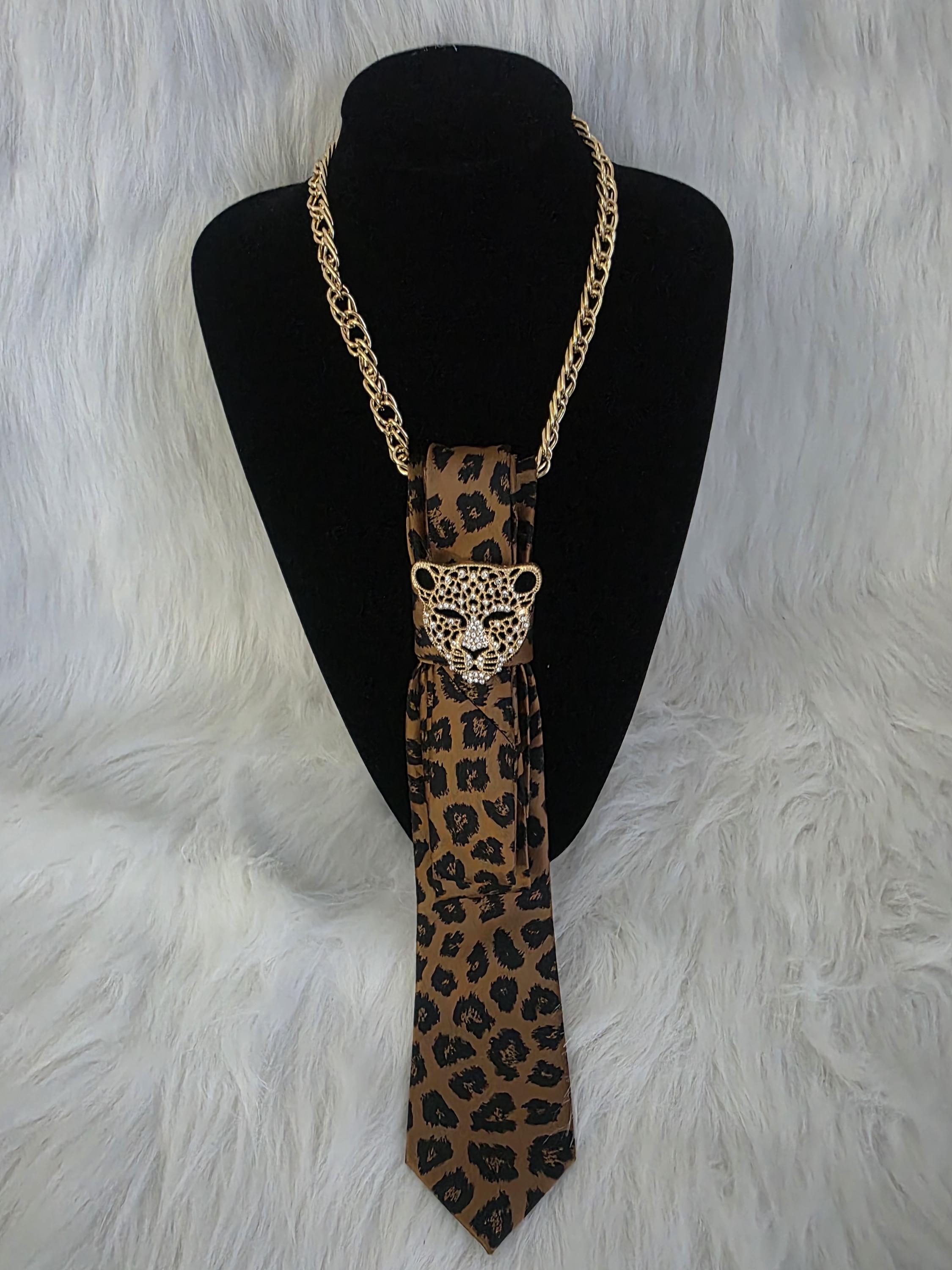 Handcrafted Leopard Print Necktie Necklace, Brooch Necktie, Women's ...