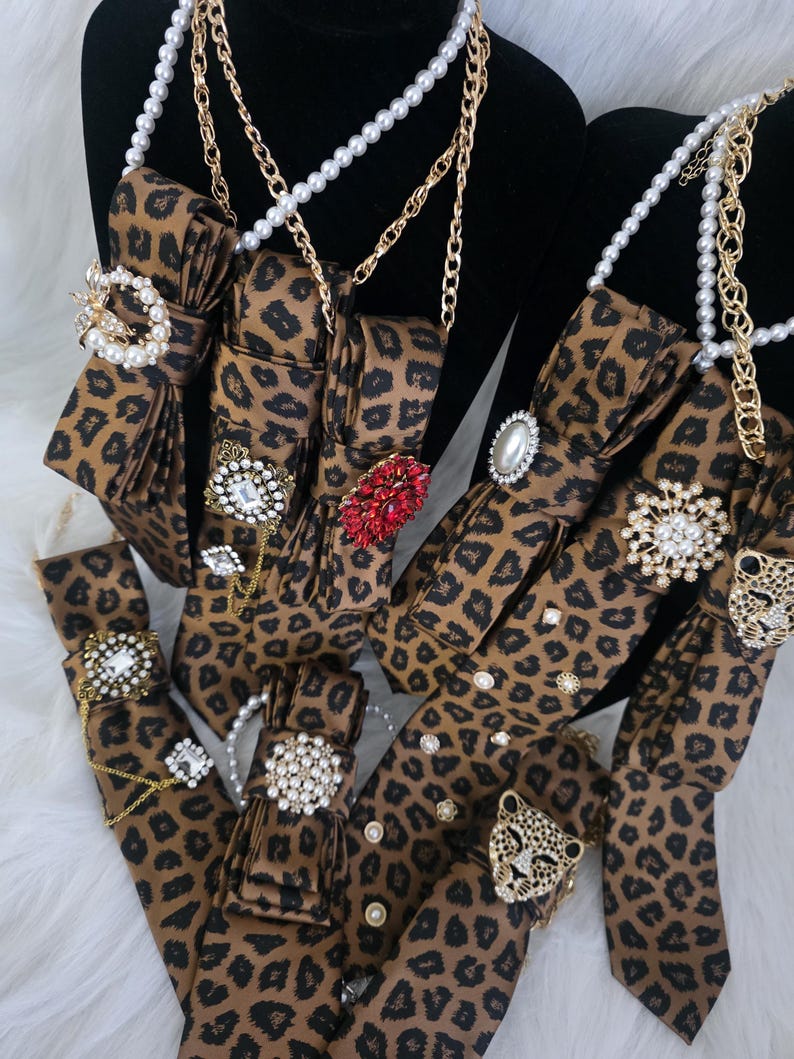 Handcrafted Leopard Print Necktie Necklace, Brooch Necktie, Women's ...