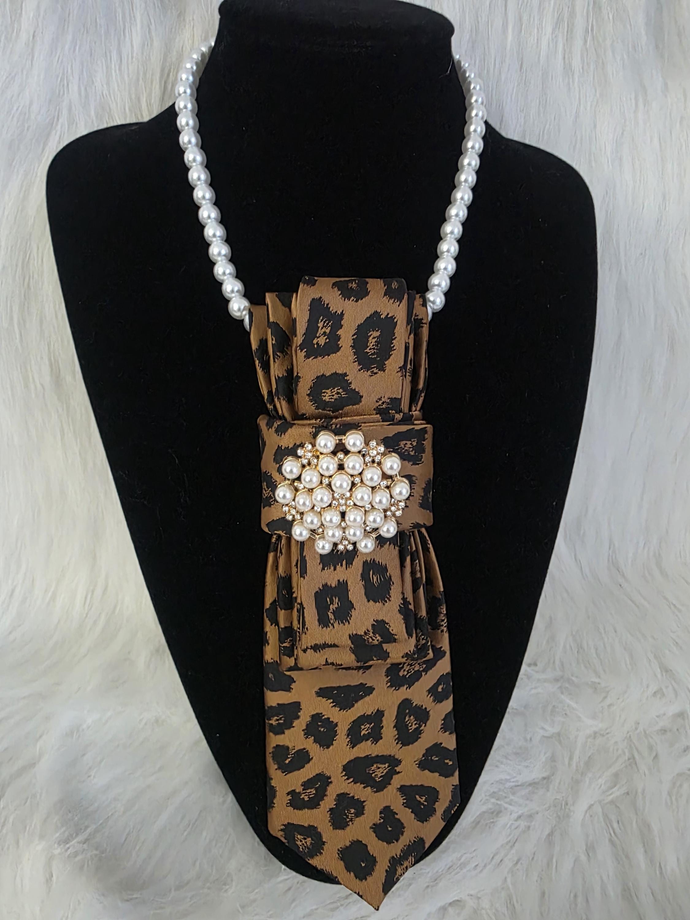 Handcrafted Leopard Print Necktie Necklace, Brooch Necktie, Women's ...