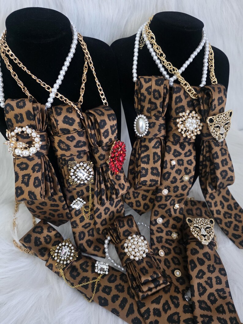 Handcrafted Leopard Print Necktie Necklace, Brooch Necktie, Women's ...