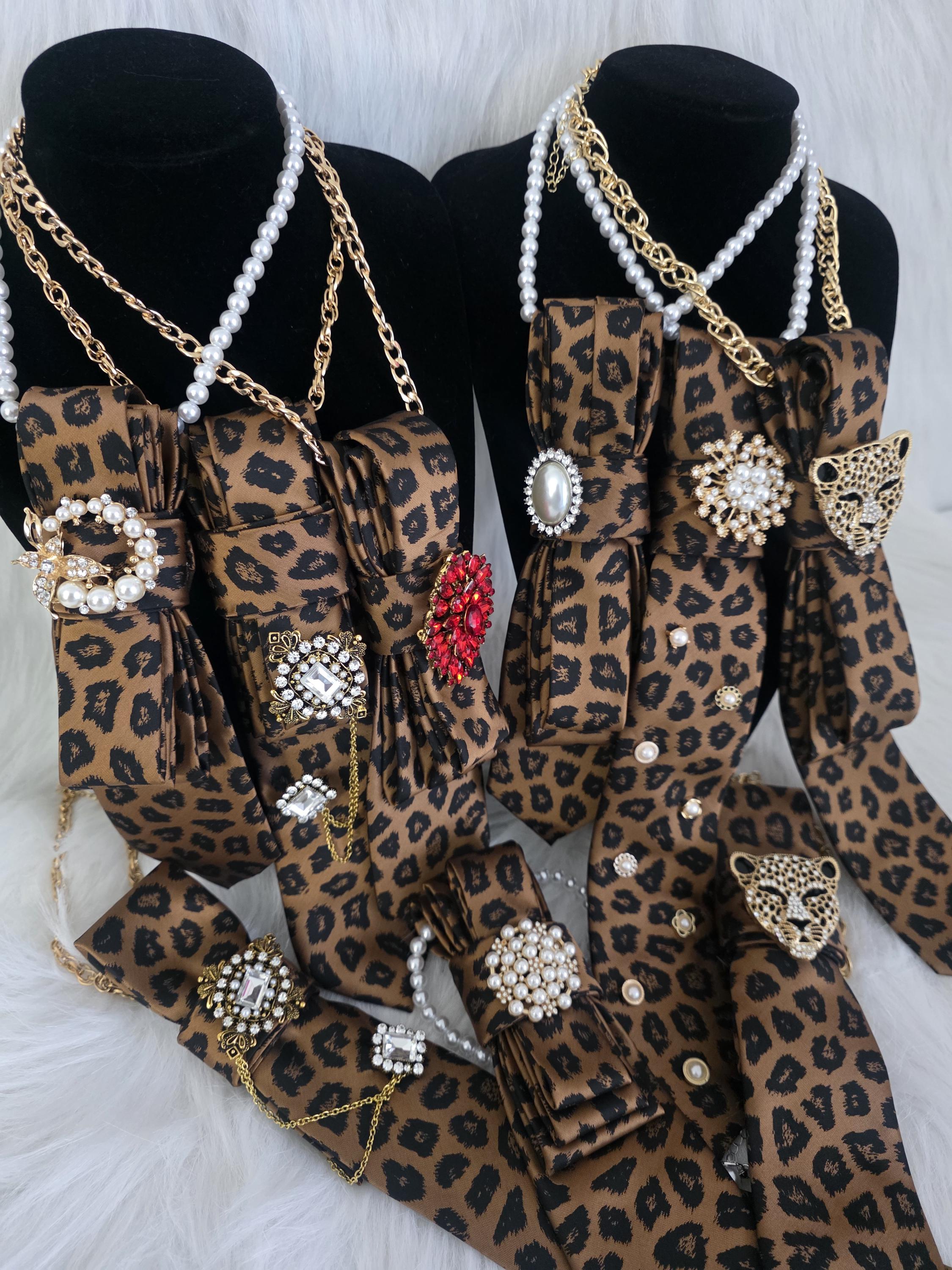 Handcrafted Leopard Print Necktie Necklace, Brooch Necktie, Women's ...