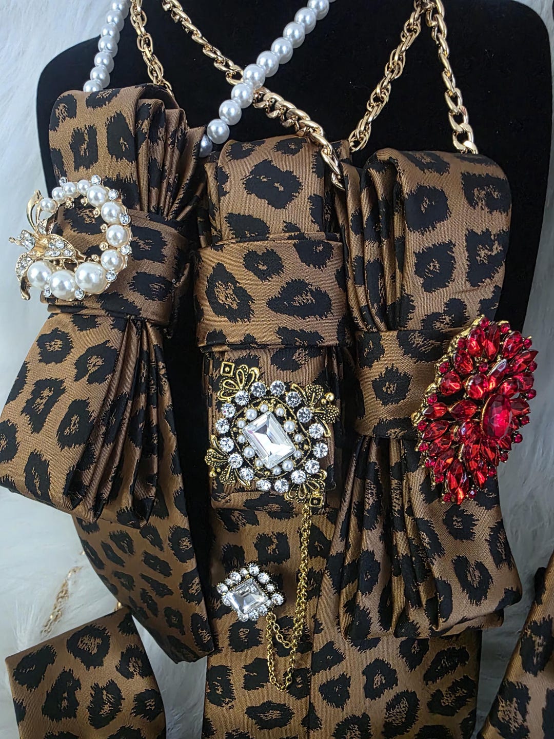 Handcrafted Leopard Print Necktie Necklace, Brooch Necktie, Women's ...