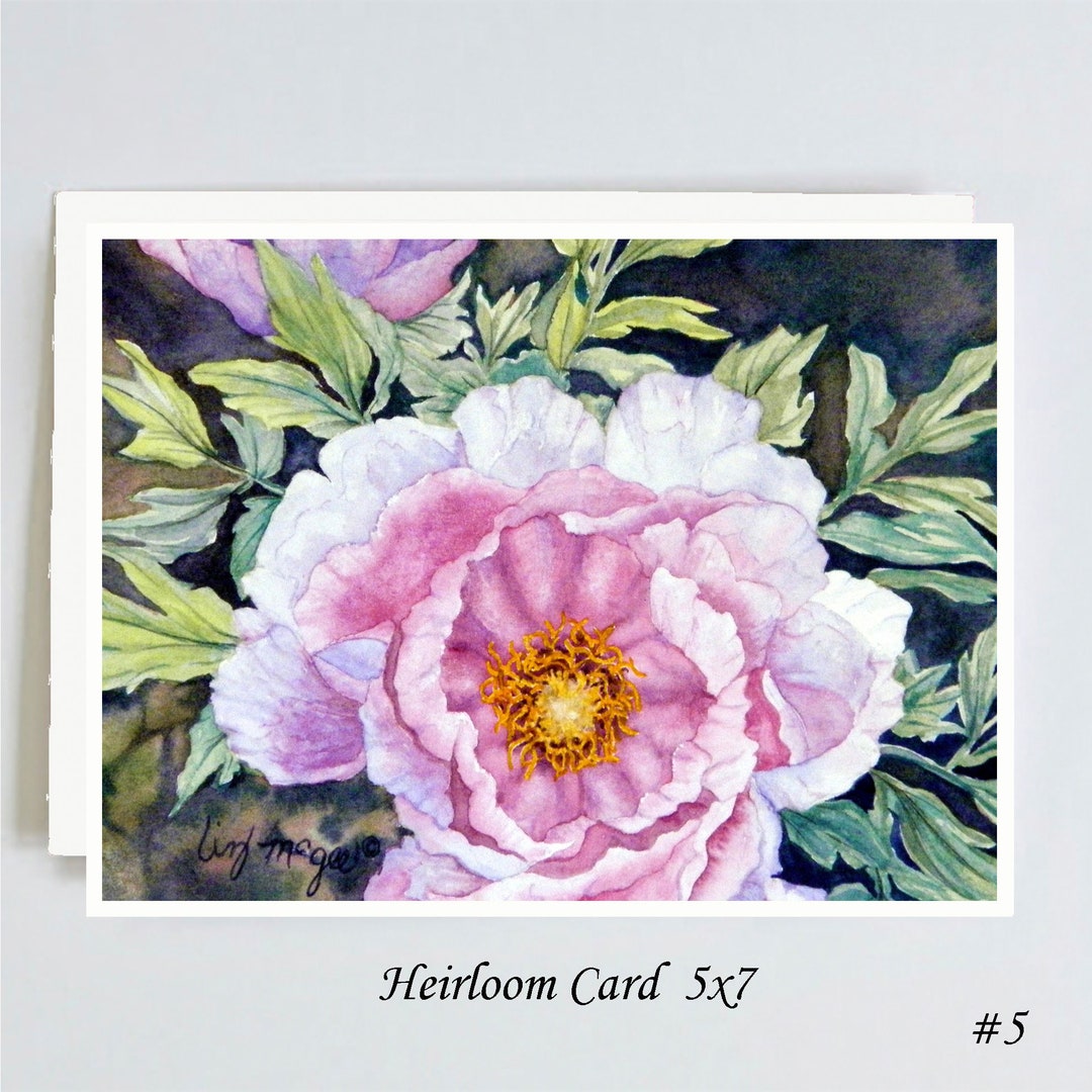 Peony#5 - HEIRLOOM CARDS - 5"x 7" - Choose From 15 Printed Designs of ...