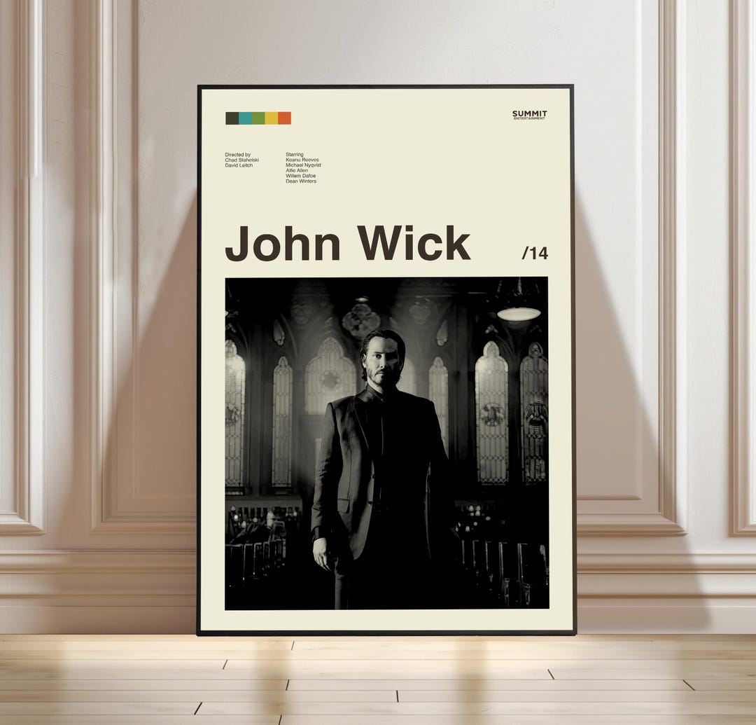 Retro John Wick Movie Poster, Keanu Reeves Poster, Mid Century Modern ...