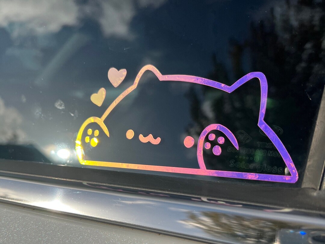 Bongo Cat Cute Holographic Peeker Car Decal Sticker - Etsy