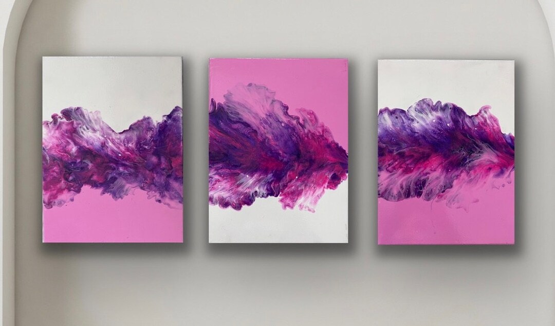 Pink and White Triptych Wall Art | Abstract Art | Dutch Pour Painting ...