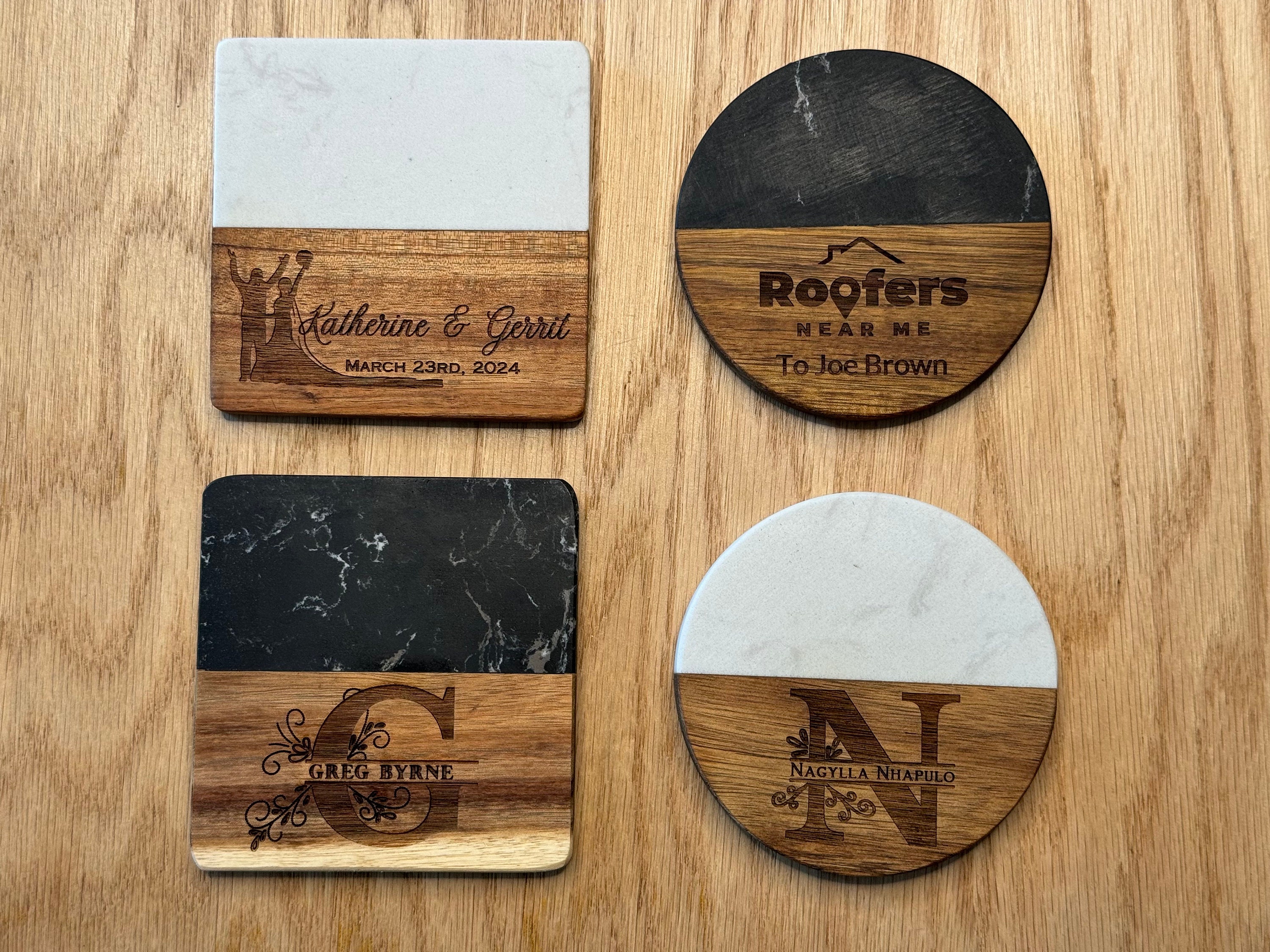 Handcrafted Marble and Walnut Coasters Personalized Coasters With ...