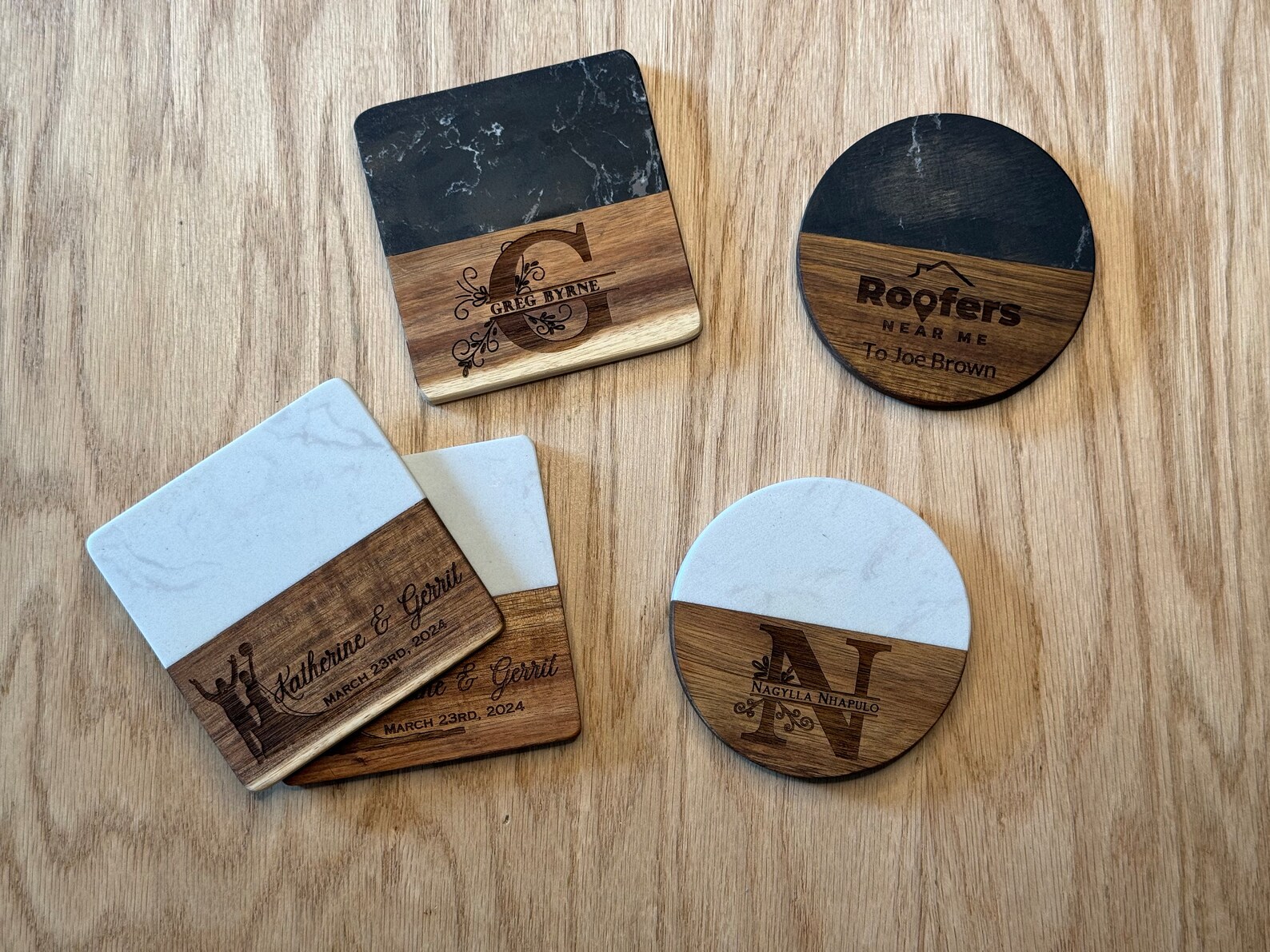 Handcrafted Marble and Walnut Coasters Personalized Coasters With ...