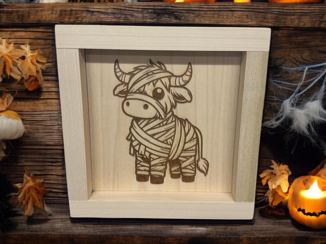 Highland Cow Halloween Collection Mummy Cow Engraved Picture Portrait ...