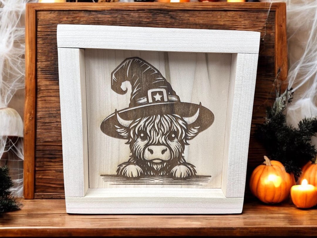 Highland Cow Halloween Collection Wizard Calf Engraved Picture Portrait ...