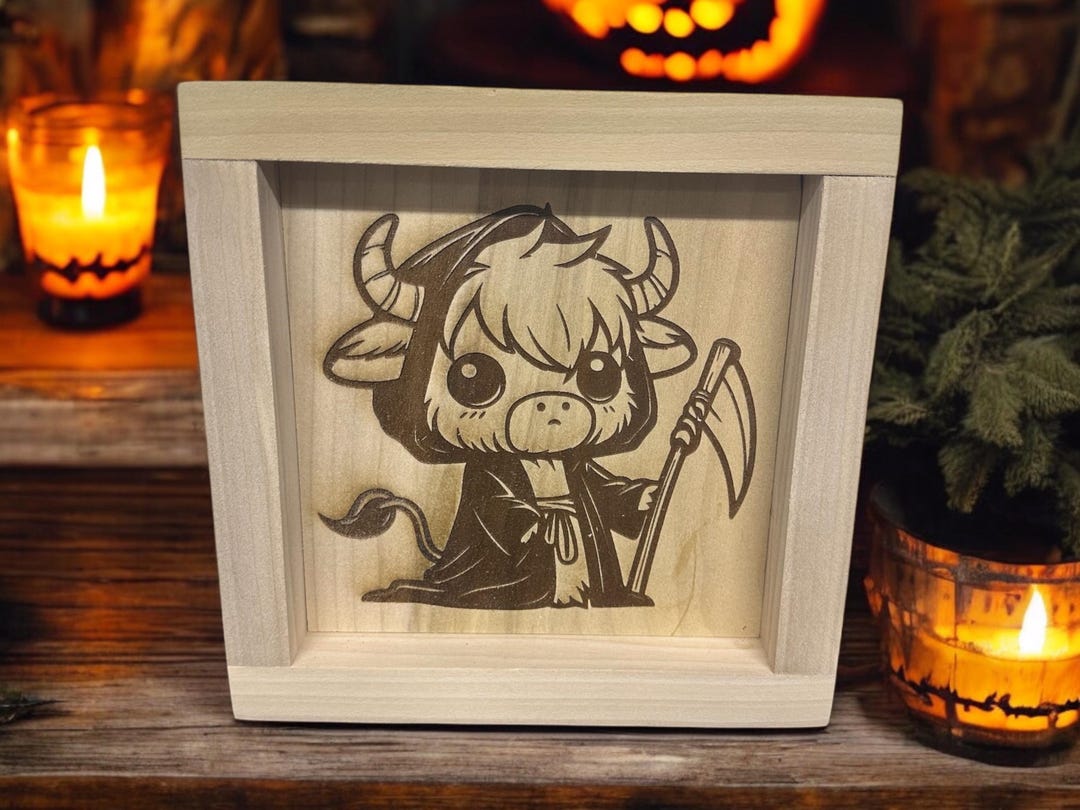 Highland Cow Halloween Collection Grim Reaper Cow Engraved Picture ...