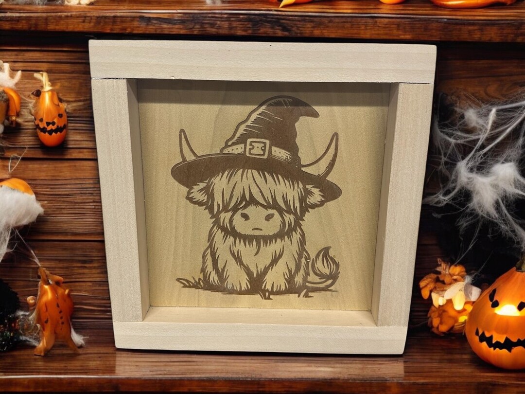 Highland Cow Halloween Collection Wizard Cow Engraved Picture Portrait ...