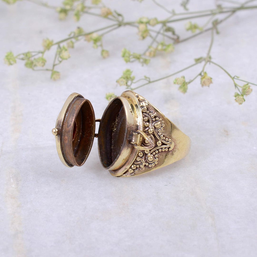 Handmade Brass Secret Compartment Ring: Flower of Life Box - Etsy