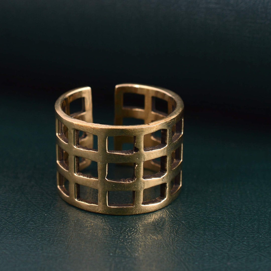 Geometric Ring, Square Checker Ring, Checkered Band, Streetwear Ring ...