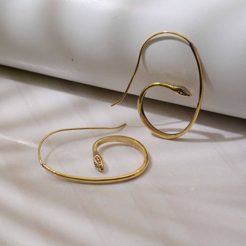 Brass Snake Hoop Earrings: Indian Vintage Style - Etsy