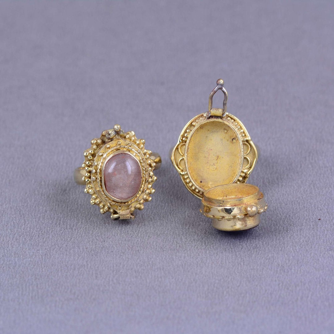 Rose Quartz Ring, Snuff Ring, Poison Ring, Secret Compartment Ring ...