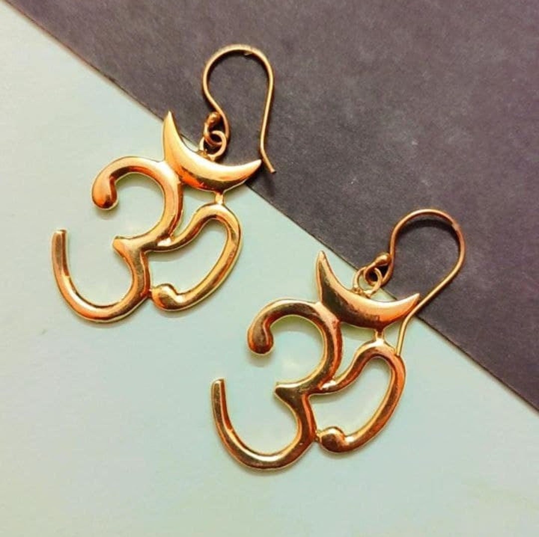 Brass Om Earrings: Spiritual Aum Symbol Jewelry - Etsy