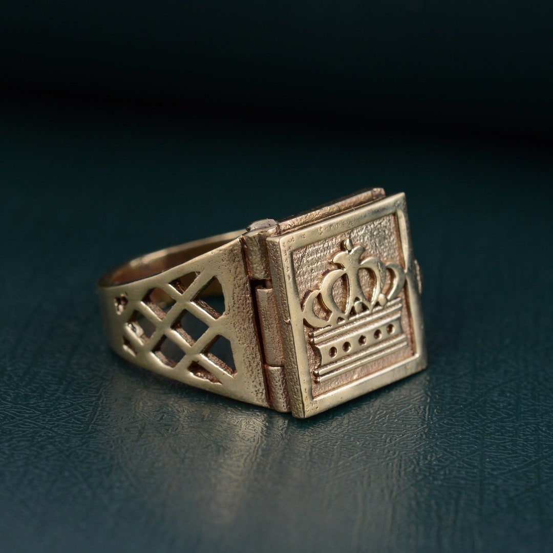 Secret Poison Ring, Gold Crown Ring, Vintage Poison Ring, Victorian ...