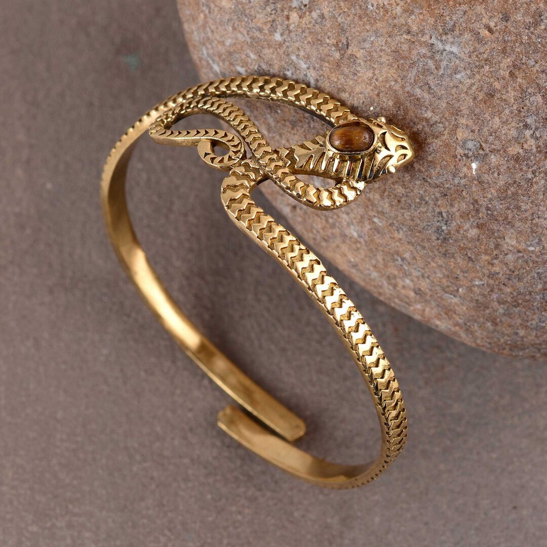 Tiger's Eye Snake Upper Arm Cuff: Adjustable Boho Bracelet - Etsy