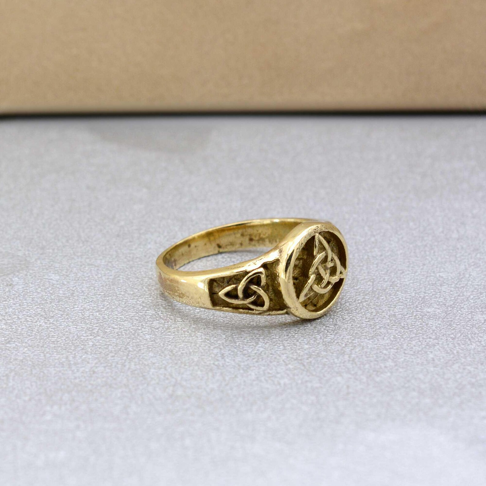 Handmade Gold Triquetra Signet Ring: Irish Celtic Filigree - Etsy