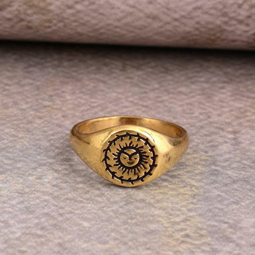 Sleeping Sun Signet Ring, Men's Jewelry, Sun Face Ring, Relax Sun Ring ...