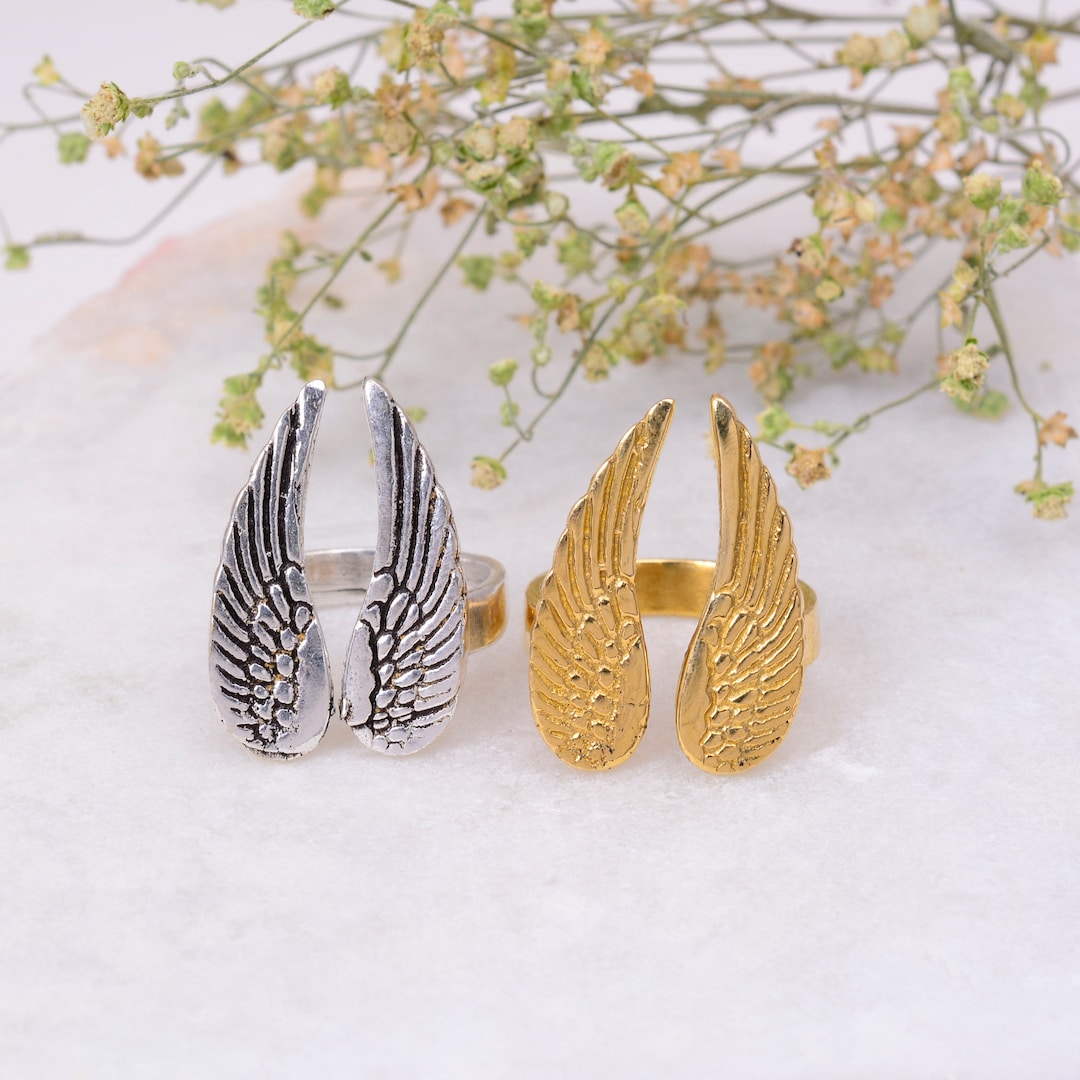 Adjustable Angel Wings Ring: Gold Feather Promise Ring - Etsy