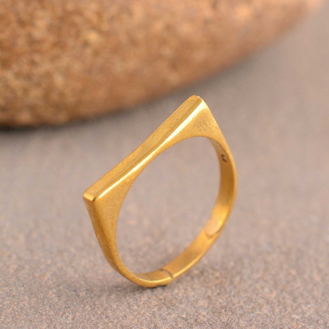 Brass Signet Ring, Rectangle Bar, Couple Wedding Ring, Minimalist Ring ...